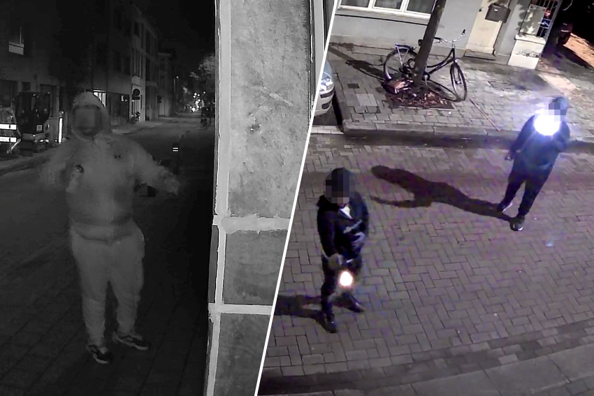 Nieuwe beelden tonen hoe daders boodschap aanbrengen op garage en vuur openen op woning in ...